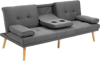 HOMCOM Homcom - Canap&eacute; convertible 3 places design scandinave inclinaison dossier r&eacute;glable 3 niveaux dossier central rabattable 2 porte-verres bois massif