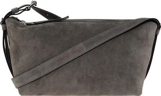 Moschino Sac bandouli&egrave;re en daim avec logo - Femme - Sacs - Gris - Taille: ONE Size