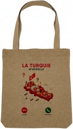 Fabulous Sac Shopping Tote Bag Aspect Lin - La Turquie MAppelle Voyage Culture - Sac de Courses Toile Epaisse 360g Beige Naturel Cabas Port&eacute; Epaule Solide Impr