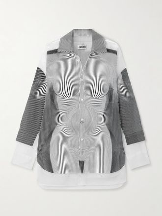 Jean Paul Gaultier Chemise En Popeline &Agrave; Rayures Et En Organza De Soie - Blanc