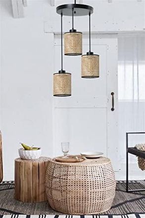 Opviq Elegant Rattan Chandelier, 30 cm Diameter, 70 cm Height | Adjustable E27 Socket, Max 40W | Bohemian & Scandinavian Design for Stylish Spaces