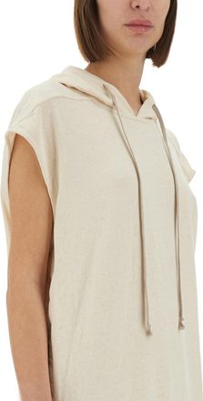Rick Owens Womens Long Dress With Hood Ivory Cotton