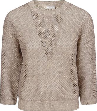 PESERICO Femme, Pulls, Gris, Taille: 38 FR Tricot Lino Cotone Paillettes