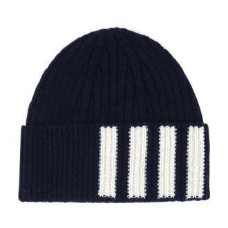 Thom Browne Kaschmir Beanie M&uuml;tze in Dunkelblau - - Accessories - Herren - Blau - ONE SIZE