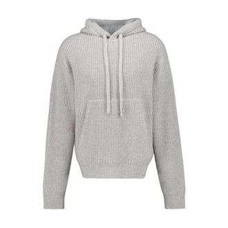 Palm Angels Curved Logo Rib Knit Hoodie - - Knitwear - Herren - Grau - S