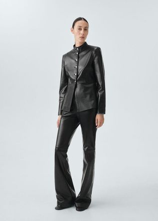 Mango Flare-Hose aus 100% Leder schwarz - Damen - 34 - MANGO