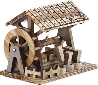 Exceart Puzzle-Spielzeug Handwasserrad Aus Holz Wasserm&uuml;hlenmodell Aus Holz Gef&auml;lschtes Wasserradmodell Tischmodell Aus Holz Holzdekor Skulptur Miniatur B&uuml;ro 