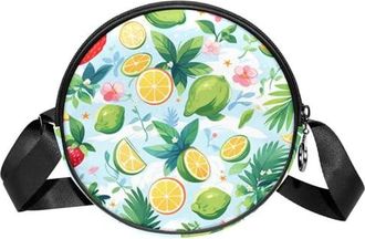 Generic Petit sac &agrave; bandouli&egrave;re rond pour femme, motif fruits de dessin anim&eacute;, avec fermeture &eacute;clair, bretelles r&eacute;glables, sac &agrave; main rond d&eacute;contract&eacute; pour fe