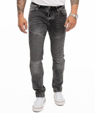Rock Creek Herren Jeans Slim Fit Stretch Jeans M&auml;nnerhose Herrenjeans Denim Hosen Herrenhose Bikerhose Stonewashed RC-2186 Grau W33 L34