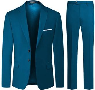 AlltheMen Costume Homme Mariage 2 Pièces Slim Fit Smoking Costume Couleur Pure Casual Deux Boutons Formel Veste et Pantalon Homme Bleu Foncé XXL