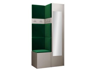 Mirjan24 Garderoben-Set Monati XXV, Kleiderschrank mit Spiegel, Schuhschrank, 2X Kleiderhakenbrett, Gepolstertes Paneel/Wandpaneel, 4 Doppelhaken, Flurgarderob