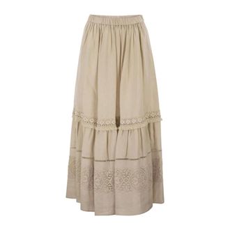 Max Mara Wkipallore Jupe Longue en Lin - Femme - Jupes - Beige - Taille: 32 FR