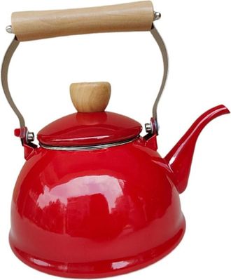 Luxshiny Emaillierter Teekessel 1,4 l Aus Dickem Stahlblech Herd Wasserkocher F&uuml;r Haushalt Energieeffiziente Schnell Erw&auml;rmung Rote Retro Teekanne