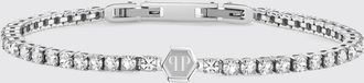 Philipp Plein Royal Tennis-Armband aus Stahl mit Kristallen und graviertem Logo