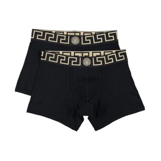 Versace Homme, Sous-v&ecirc;tements, Noir, Taille: L Boxer Long Greca Border