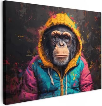 MuchoWow &copy; Leinw&auml;nde 40x30 cm Wall Decoration Bilder f&uuml;r die Wand Schlafzimmer Deko Pictures Canvas Painting Wanddekoration Wohnzimmer Graffiti - Affe - Schimp