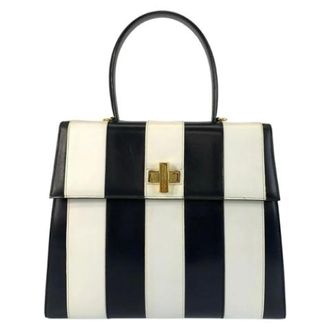 Celine Pre-owned Sac &agrave; main vintage en cuir &agrave; fermoir tourniquet et rayures - Femme - Pre-owned - Blanc - Taille: ONE Size