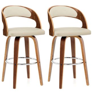 Generic Barhocker-Set (2er-Set) mit R&uuml;ckenlehne, 360&deg; drehbar, K&uuml;cheninsel-Esszimmerst&uuml;hle aus Massivholz mit Sitzpolsterung aus PU-Leder, 65 cm hoch