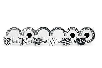 Excelsa Emily Service de tasses &agrave; caf&eacute; avec soucoupe, porcelaine, 90ml, blanc/noir, 6 x 6 x 5 cm, 1,28 kg