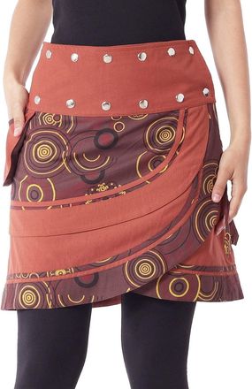 Purewonder Damen Wickelrock Baumwolle Rock mit Tasche sk181 Braun Einheitsgr&ouml;&szlig;e Verstellbar