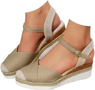 Generico Sandales compens&eacute;es pour femme Espadrilles confortables d&eacute;t&eacute; avec fermeture &agrave; boucle en jute &eacute;l&eacute;gantes et flexibles Chaussures antid&eacute;rapantes pour f&ecirc;t