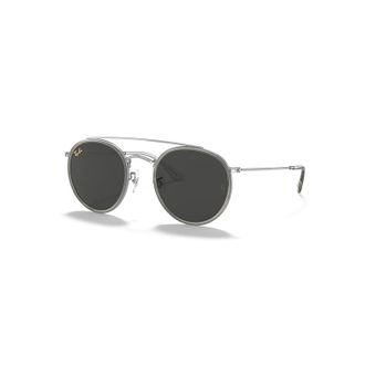 Ray-Ban Round Double Bridge Legend Gold Sonnenbrillen Silber Gl&auml;nzend Fassung Grau Glas 51-22