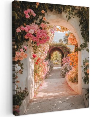 MuchoWow &copy; Leinwandbild 60x80 cm Dekoration Wohnzimmer Bilder Pictures Wall Decoration Living Room Wohnungs Deko Moderne Bild Fensterblick - Blumen - Bogen - P