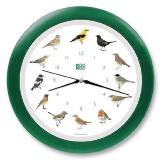 KooKoo Singvögel Quarzwerk Grün, Die Singende Vogeluhr, runde Wanduhr mit natürlichen Vogelstimmen