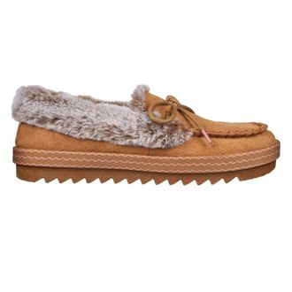 Skechers Cozy Kiss Mokassin-Hausschuhe f&uuml;r Damen, Leder, Flach (Kastanie)