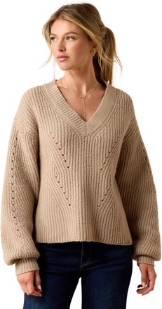 Ariat Womens Blaydon Sweater Long Sleeve in Oatmeal, Size X-Small, by Ariat