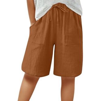 Generic Pantalons de Jogging Hommes Pantalons Shorts pour Femmes Longueur Genou Lin Jambe Large Taille Haute Pantalon de Plage / &Eacute;t&eacute; Casual Vacances, marron, 