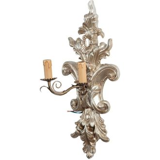 Biscottini International Biscottini - Shabby Wandleuchte in Holz und Eisen Antik Silber Blatt Finish Made In Italy