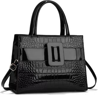Nicole & Doris Frauen Tasche Elegante Handtasche Damen Designer Schultertasche PU Leder Tote Handtasche Umh&auml;ngetasche Kroko Henkeltasche mit Vielen F&auml;chern Schwarz