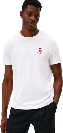 Tommy Hilfiger Kurz&auml;rmeliges T-Shirt f&uuml;r Herren aus Baumwolle mit gummiertem Wappen-Logo, Weiss/opulenter Garten, Mittel