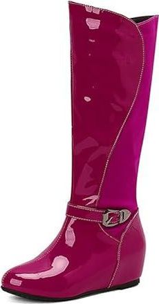 Generic Bottes d&eacute;quitation &agrave; talon compens&eacute; cach&eacute; pour femme - Confortables - Bout rond - Avec boucle, rose rouge, 40.5 EU