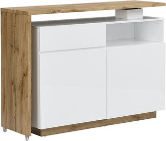 Vente-Unique Barmöbel drehbar mit 2 Türen, 1 Schublade & 1 Ablage - MDF - Weiß lackiert & Naturfarben - ELDIR