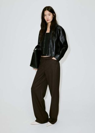 Mango Veste effet cuir fermeture zip noir - Femme - XXS - MANGO