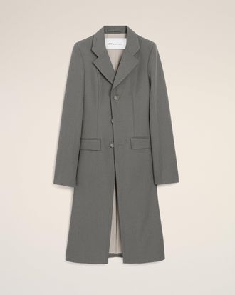 Ami Manteau Gris Ajust&eacute; Simple Boutonnage en Laine Vierge Carbone - 34 - Femme