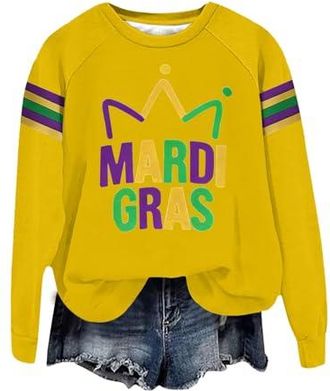 Generic Sweat-shirt &agrave; manches longues et col rond pour femme - Style d&eacute;contract&eacute; - Col rond - Pour femme, jaune, 3XL