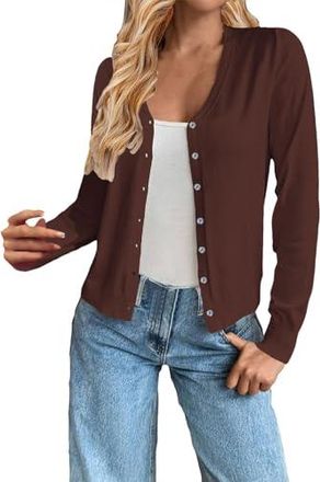 Generic Cardigan à manches longues et col en V pour femme, couleur unie, printemps et automne, léger, coupe décontractée, doux, à boutons, pour lextérieur, dé