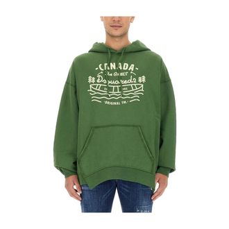 Dsquared2 Homme, Sweatshirts et sweats &agrave; capuche, Vert, Taille: S Graphic-print Cotton Sweat &agrave; capuche