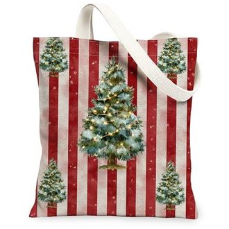 Generic Sacs fourre-tout en toile motif sapin de Noël, sacs de courses réutilisables, vintage, rustique, léger, lavable, toile pour cadeaux, épicerie, voyage,