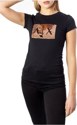 A|X Armani Exchange Femme, Tops, Noir, Taille: 36 FR Sequin Logo Short Sleeve TShirt