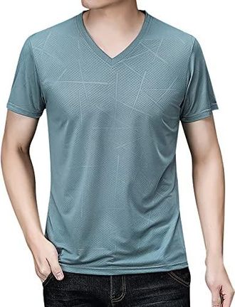 Generic T-shirt de sport &agrave; manches courtes pour homme Motif rayures, bleu ciel, 4XL