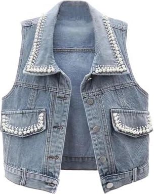 Generic Veste en jean pour femme - Coupe ample sans manches - Bleu - V&ecirc;tement dext&eacute;rieur d&eacute;contract&eacute;, bleu, XXL