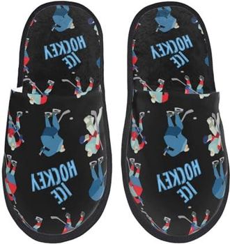 Generic Pantoufles En Coton Hockey Sur Glace Noir Cool Portative Pantoufles DHiver Doux Chausson Hotel Pour Camping Voyage Automne M