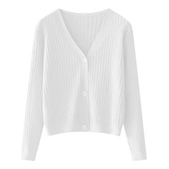 Generic Cardigan &agrave; simple boutonnage pour femme - Col en V - Pour lhiver, Blanc, taille unique