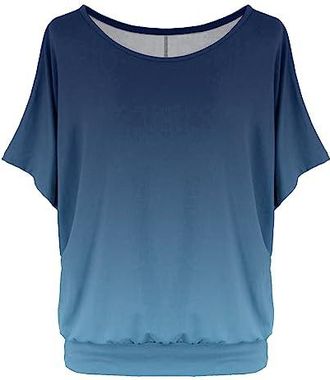 Generic T-shirt surdimensionn&eacute; &agrave; manches chauve-souris pour femme 2026, bleu, XXL