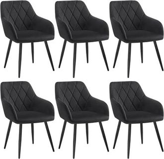 Woltu Chaises Salle &agrave; Manger Lot de 6, Chaise de Cuisine en Velours, Assis Rembourr&eacute; avec Accoudoirs et Dossier, Pieds en M&eacute;tal, Noir, BH352sz-6