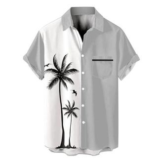 Generic Chemise de plage pour homme grande et grande taille - Chemise d&eacute;t&eacute; imprim&eacute;e boutonn&eacute;e - Chemise d&eacute;contract&eacute;e &agrave; col &agrave; revers - Haut &agrave; manches courtes -